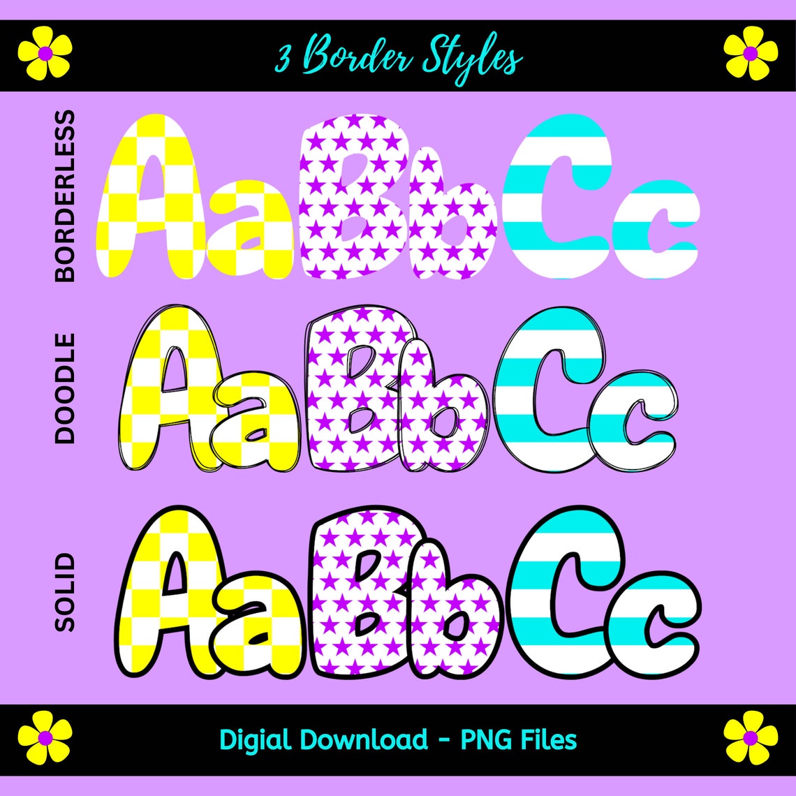 Checkers & Stars Digital Alphabet Set, Printable PNG Alpha Pack Design ...