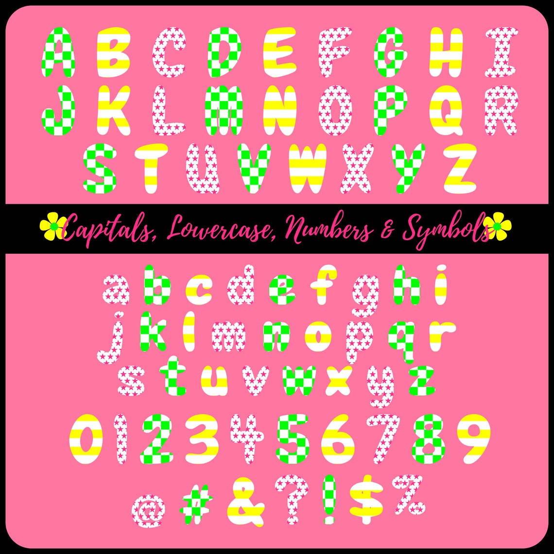 Checkers & Stars Digital Alphabet Set, Printable PNG Alpha Pack Design ...