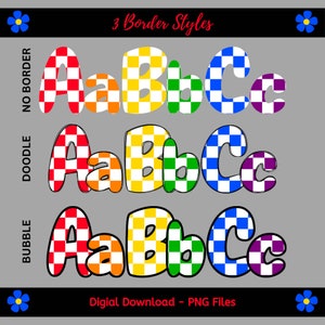 Rainbow Large Check Digital Alphabet Set, Printable PNG Alpha Pack ...