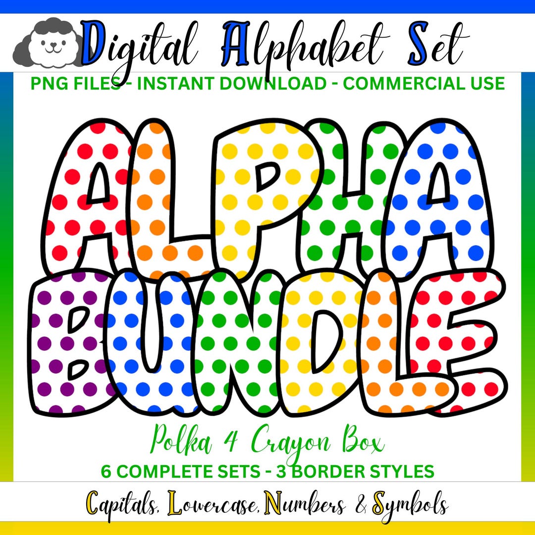 Rainbow Polka Dot Alpha Doodle Letter Font PNG Clipart Printable ...