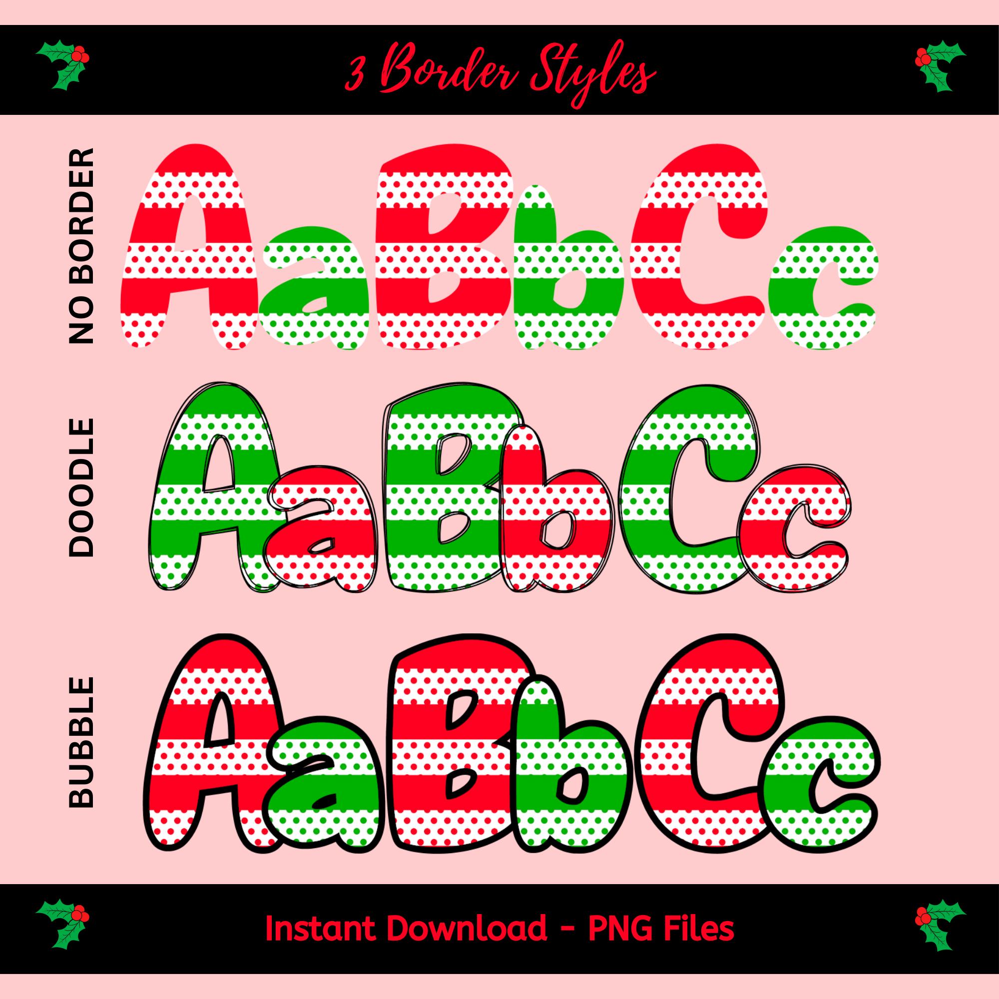 Christmas Polka Dot Stripe Digital Alphabet Set, Printable PNG Font ...
