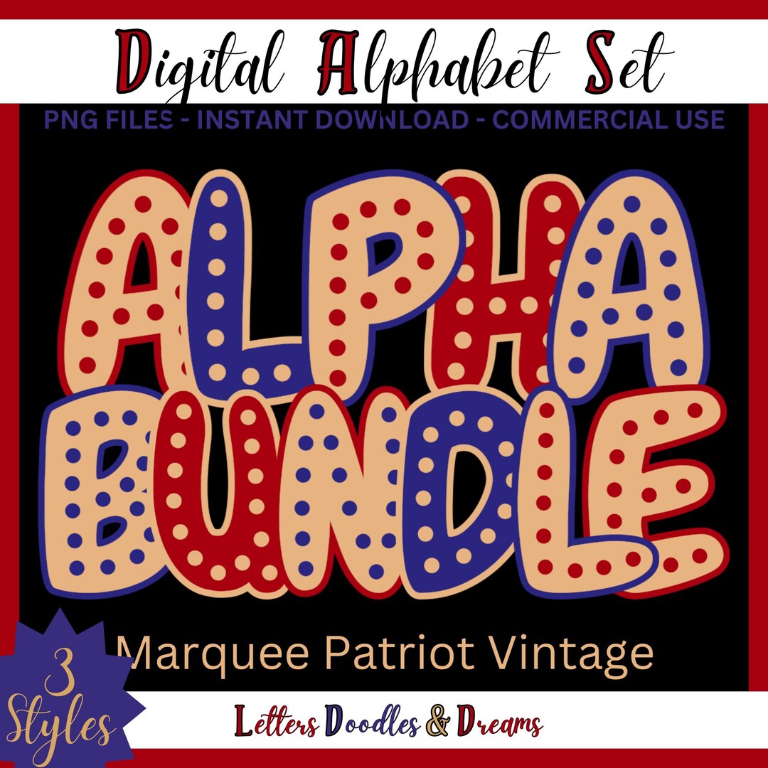 Red, White & Blue Marquee Dots Digital Alphabet, Printable PNG Font ...