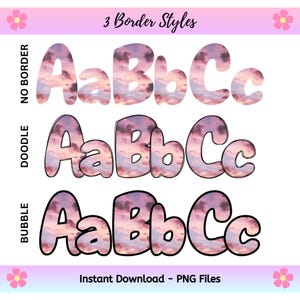 Sunrise Clouds Digital Alphabet Set, Printable PNG Alpha Pack Design ...