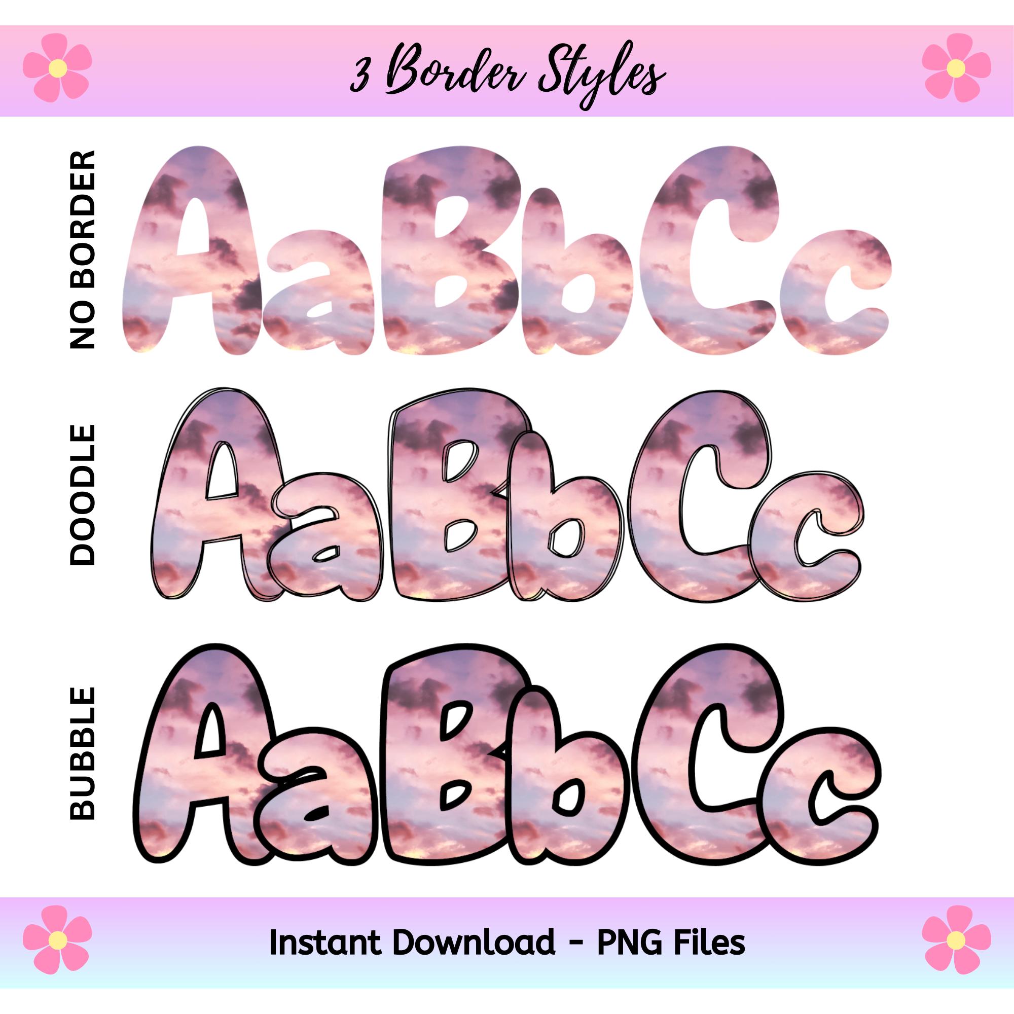 Sunrise Clouds Digital Alphabet Set, Printable PNG Alpha Pack Design ...