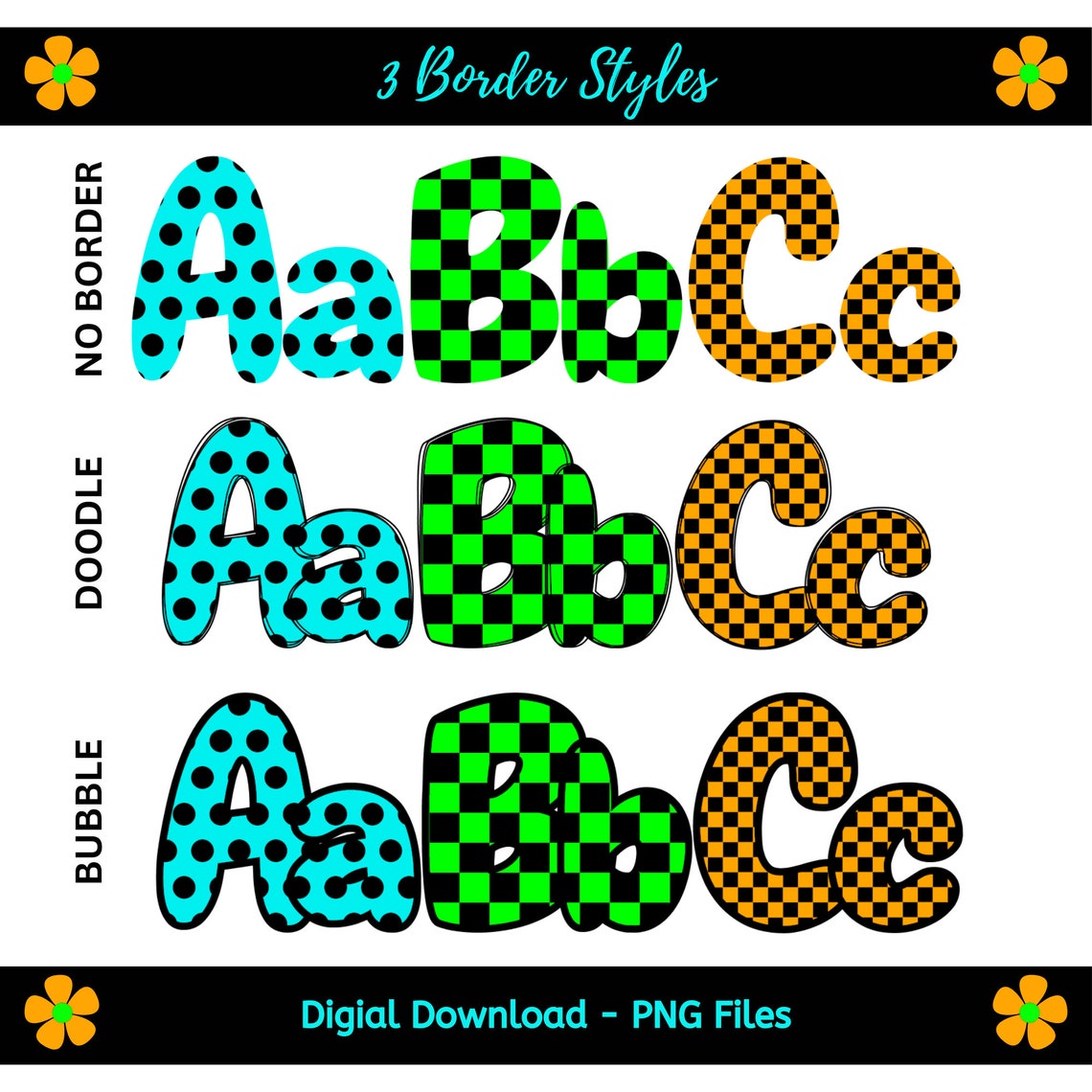 Polka & Checkers Digital Alphabet Set, Printable PNG Alpha Pack Design ...