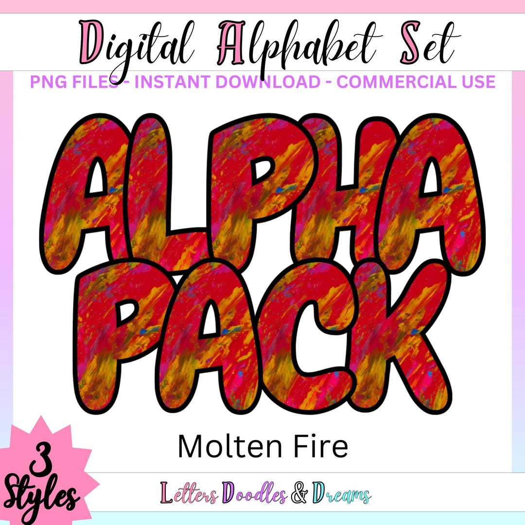 Fire Red Painting Digital Alphabet Set, Printable PNG Alpha Pack Design ...