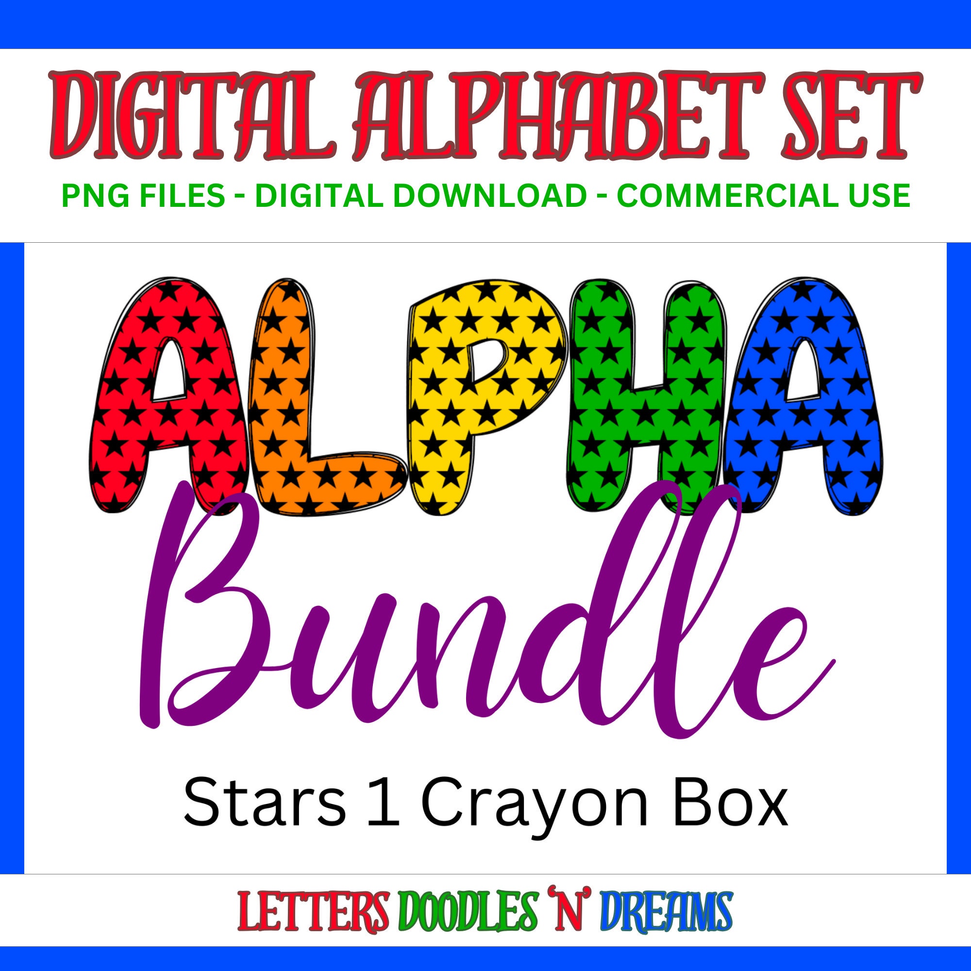 Rainbow Stars Digital Alphabet Set, Printable PNG Alpha Pack Design ...