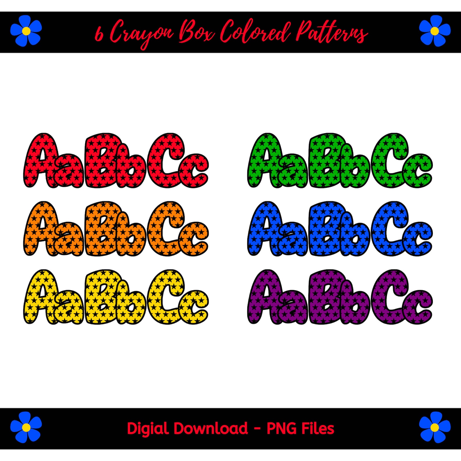Rainbow Stars Digital Alphabet Set, Printable PNG Alpha Pack Design ...
