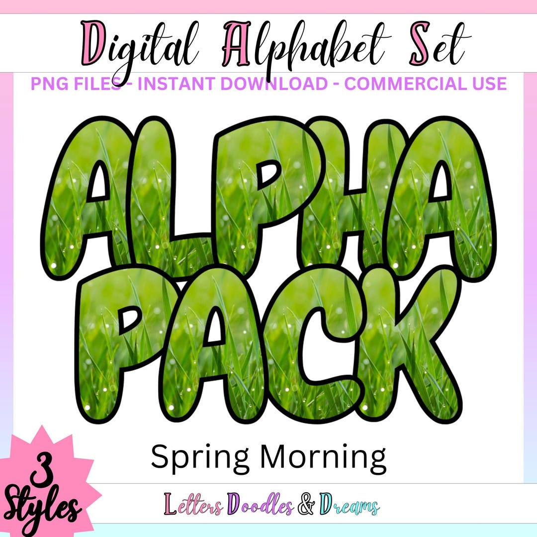 Light Green Grass Digital Alphabet Set, Printable PNG Alpha Pack Design ...