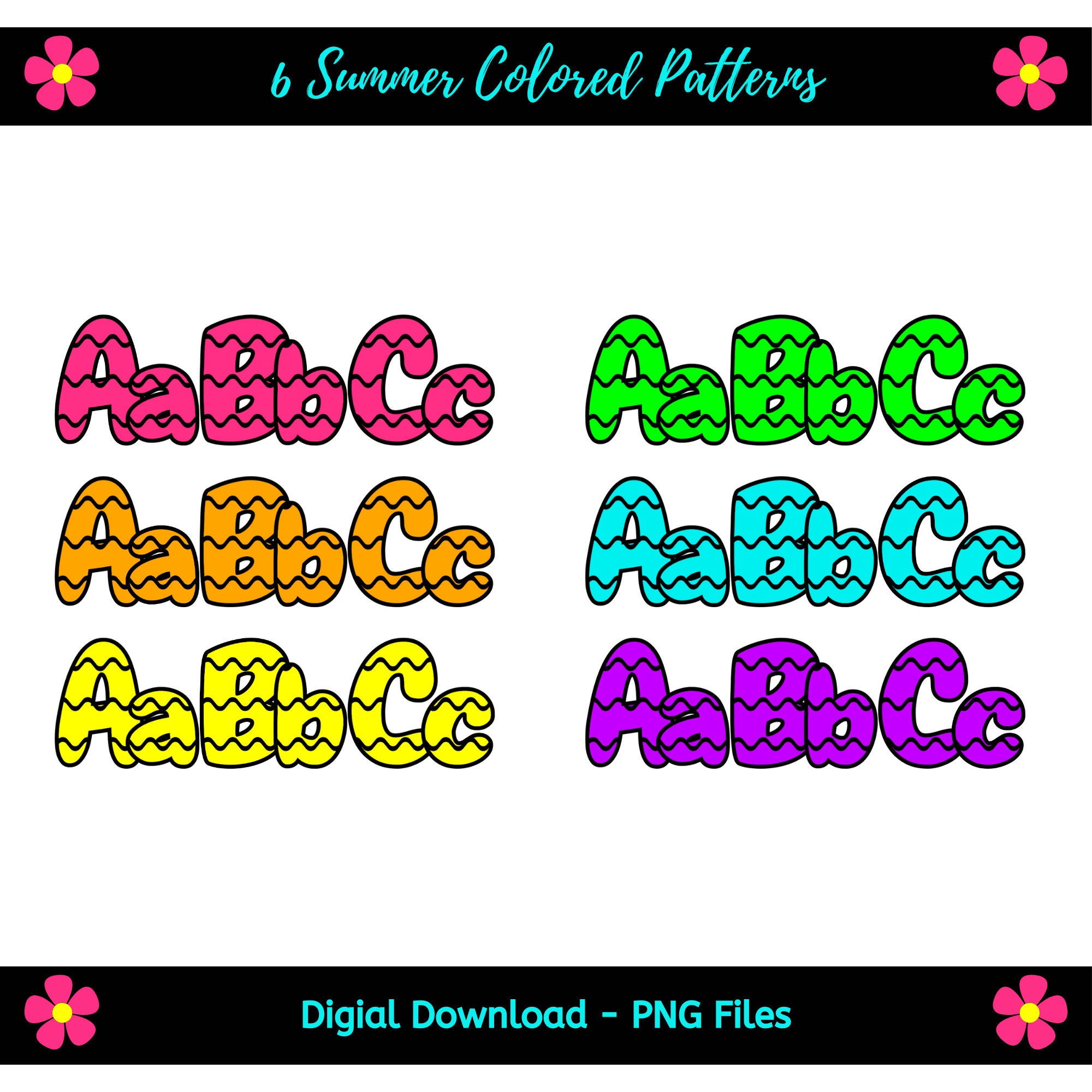 Bright Waves Digital Alphabet Set, Printable PNG Alpha Pack Design ...