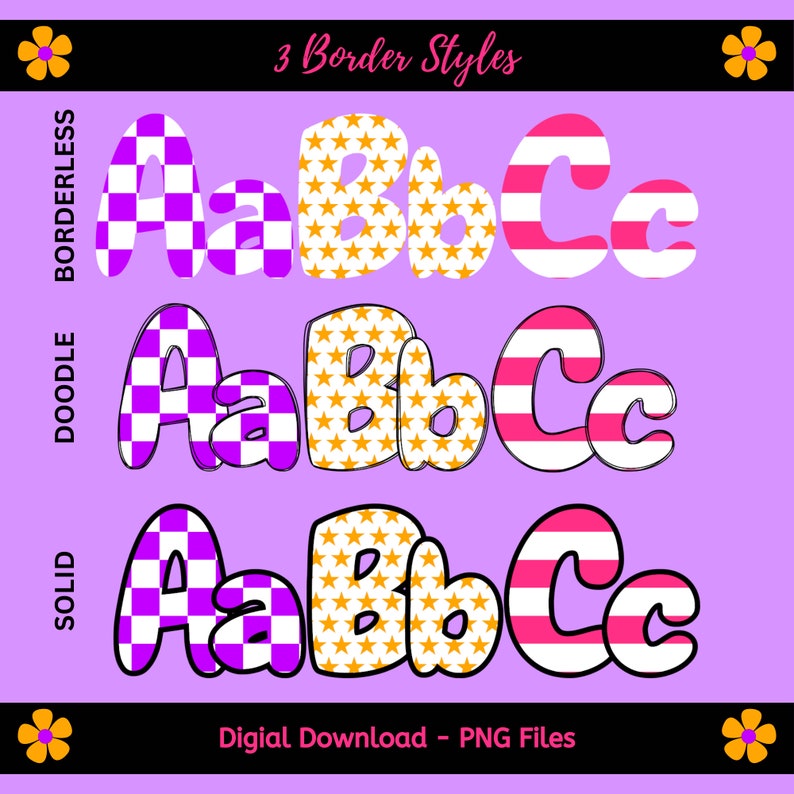 Checkers & Stars Digital Alphabet Set, Printable PNG Alpha Pack Design ...