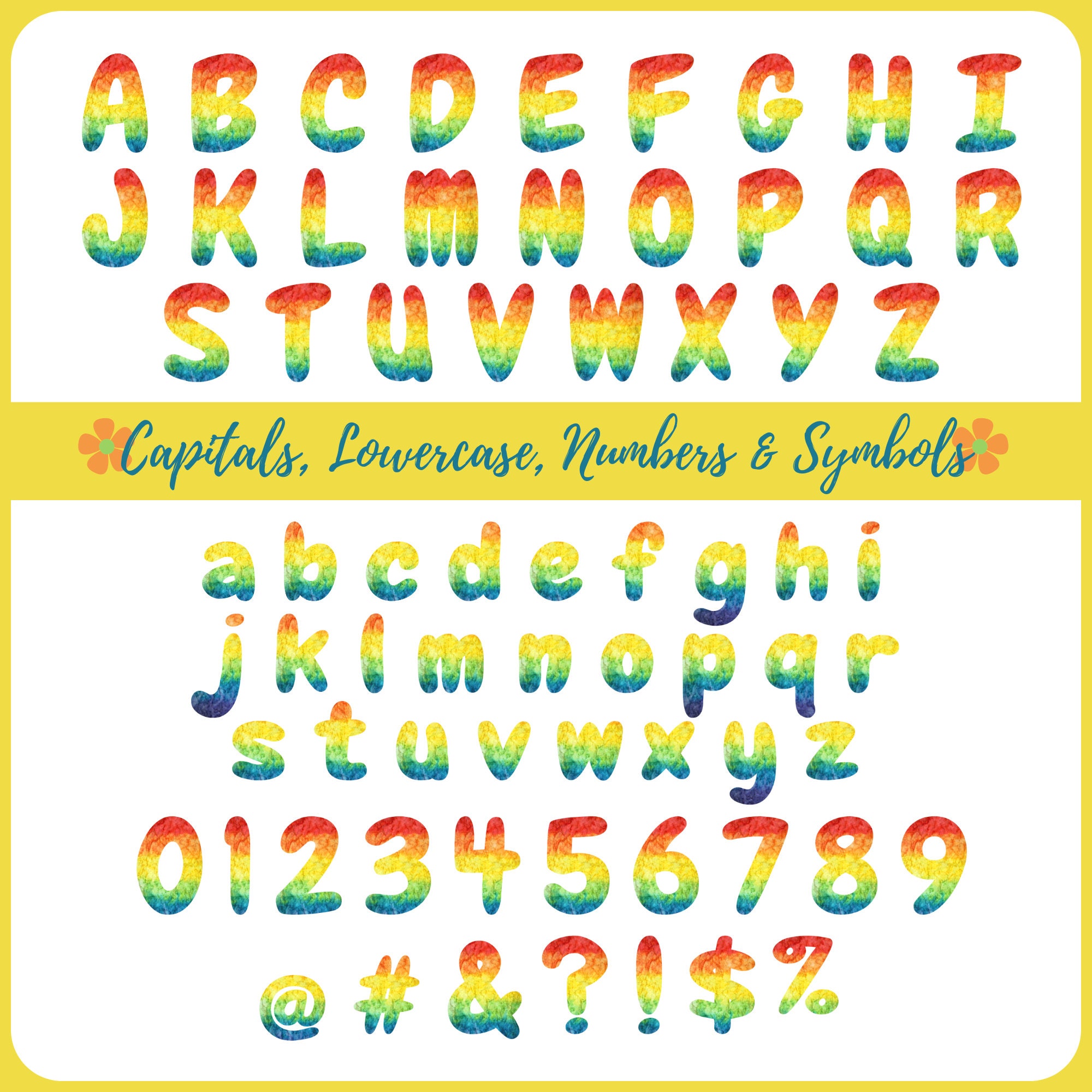 Rainbow Tie-dye Digital Alphabet Set, Printable PNG Alpha Pack Design ...
