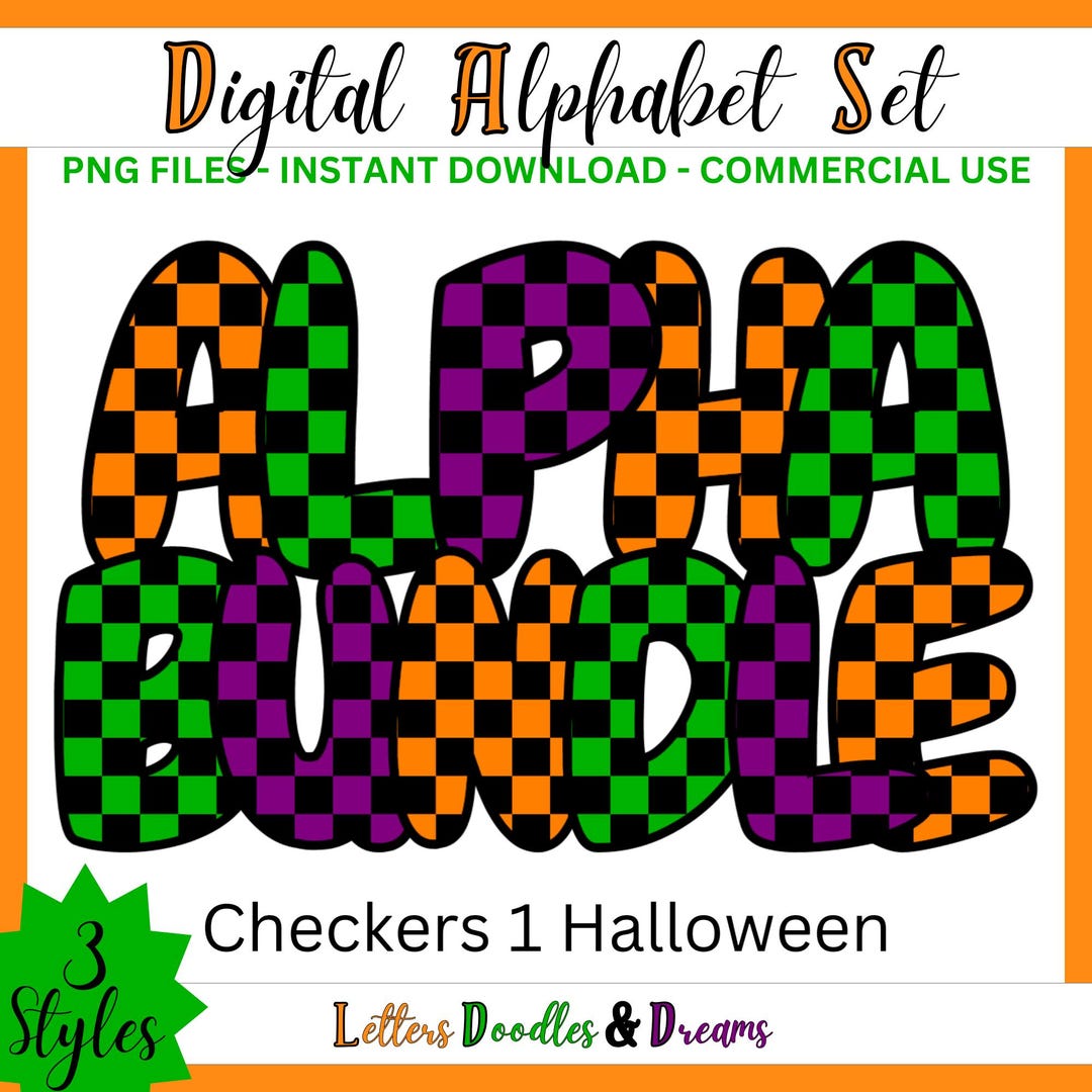 Halloween Checkers Digital Alphabet Set, Printable PNG Alpha Pack ...