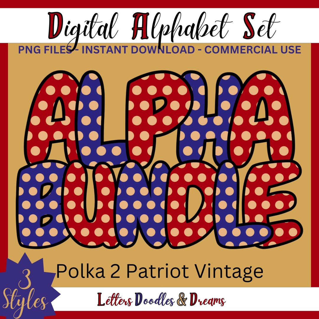 Vintage Patriotic Polka Dot Digital Alphabet Printable PNG Font Alpha ...