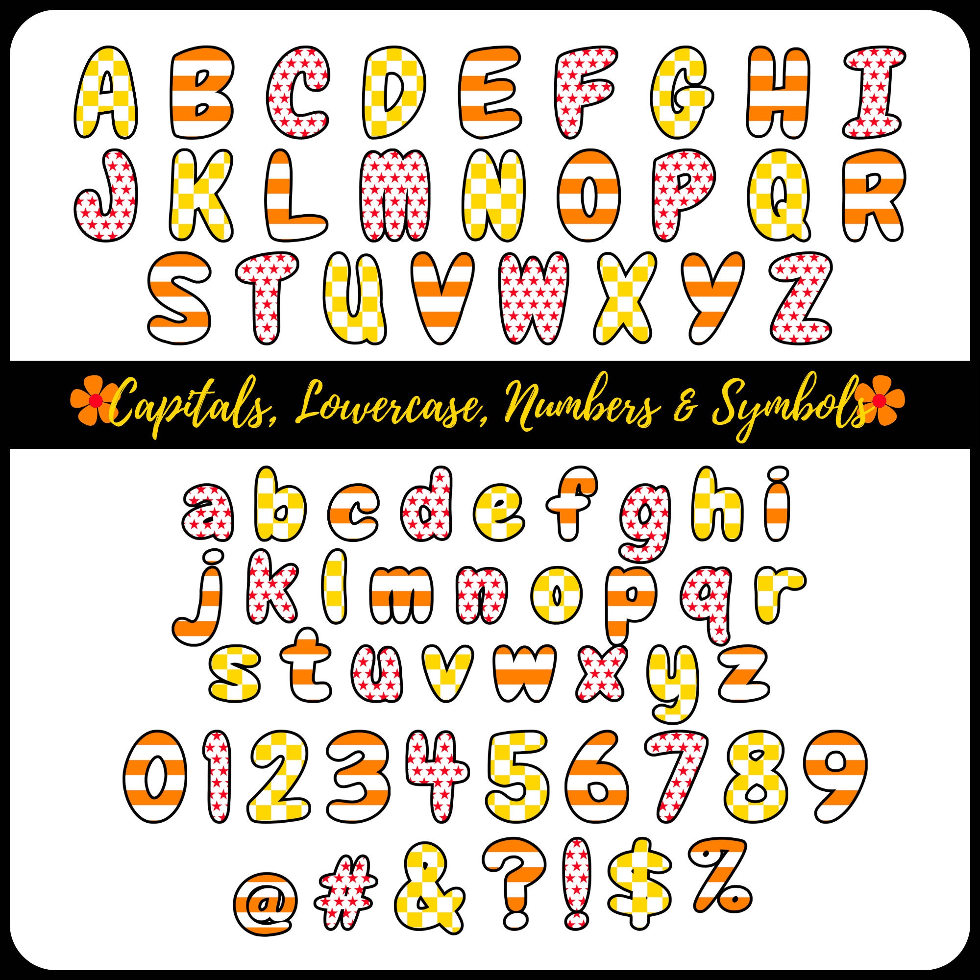 Checkers & Stars Digital Alphabet Set, Printable PNG Alpha Pack Design ...