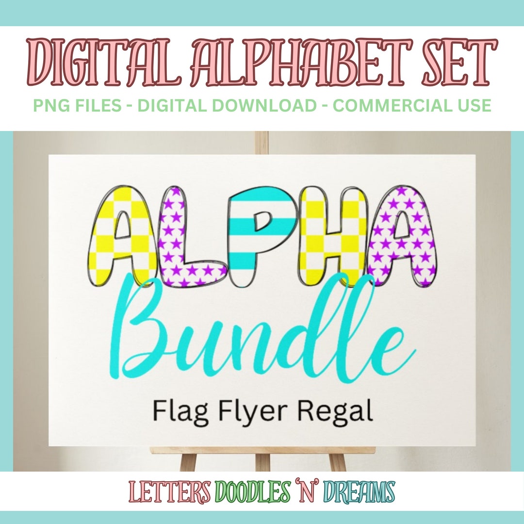 Checkers & Stars Digital Alphabet Set, Printable PNG Alpha Pack Design ...