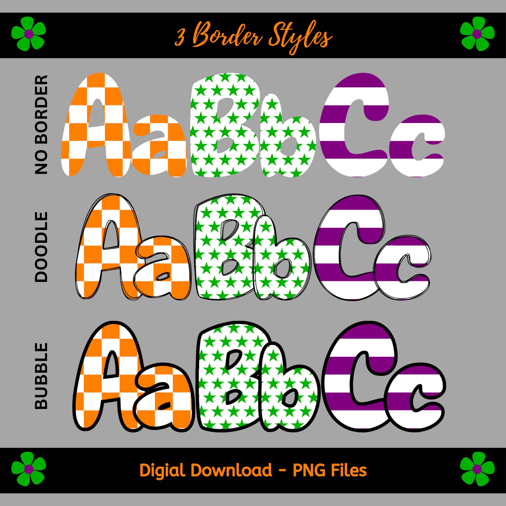 Checkers & Stars Digital Alphabet Set, Printable PNG Alpha Pack Design ...