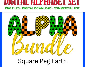 Checkers & Stars Digital Alphabet Set, Printable PNG Alpha Pack Design ...