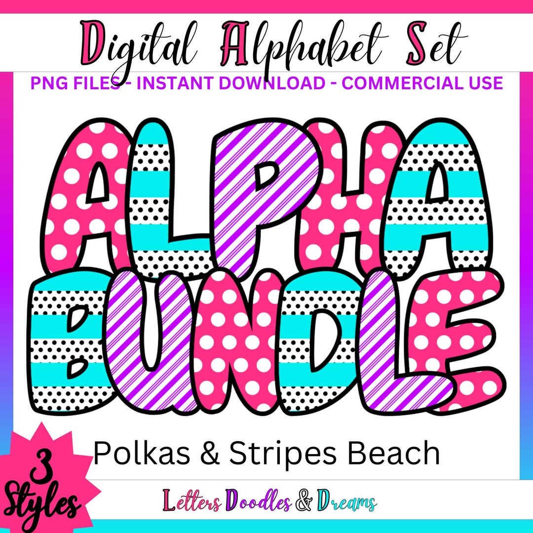 Polkas & Stripes Digital Alphabet Set, Printable PNG Alpha Pack Design ...