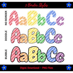 Rainbow Candy Stripe Digital Alphabet Set, Printable PNG Font Alpha ...