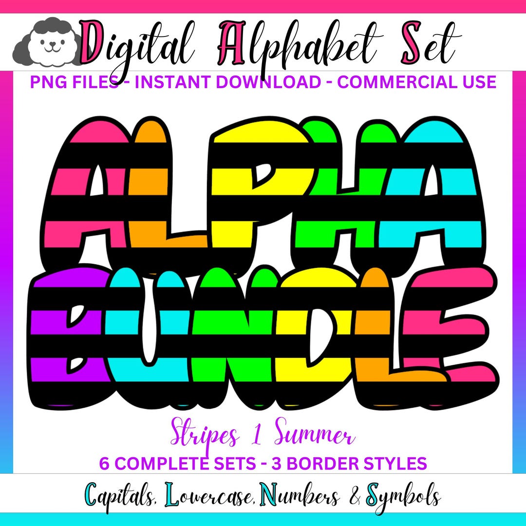 Bright Wide Stripe Alpha Doodle Letter Font PNG Clipart Printable ...
