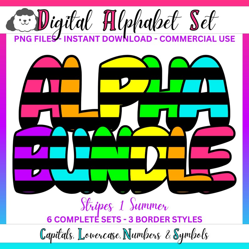 Bright Wide Stripe Alpha Doodle Letter Font PNG Clipart Printable ...