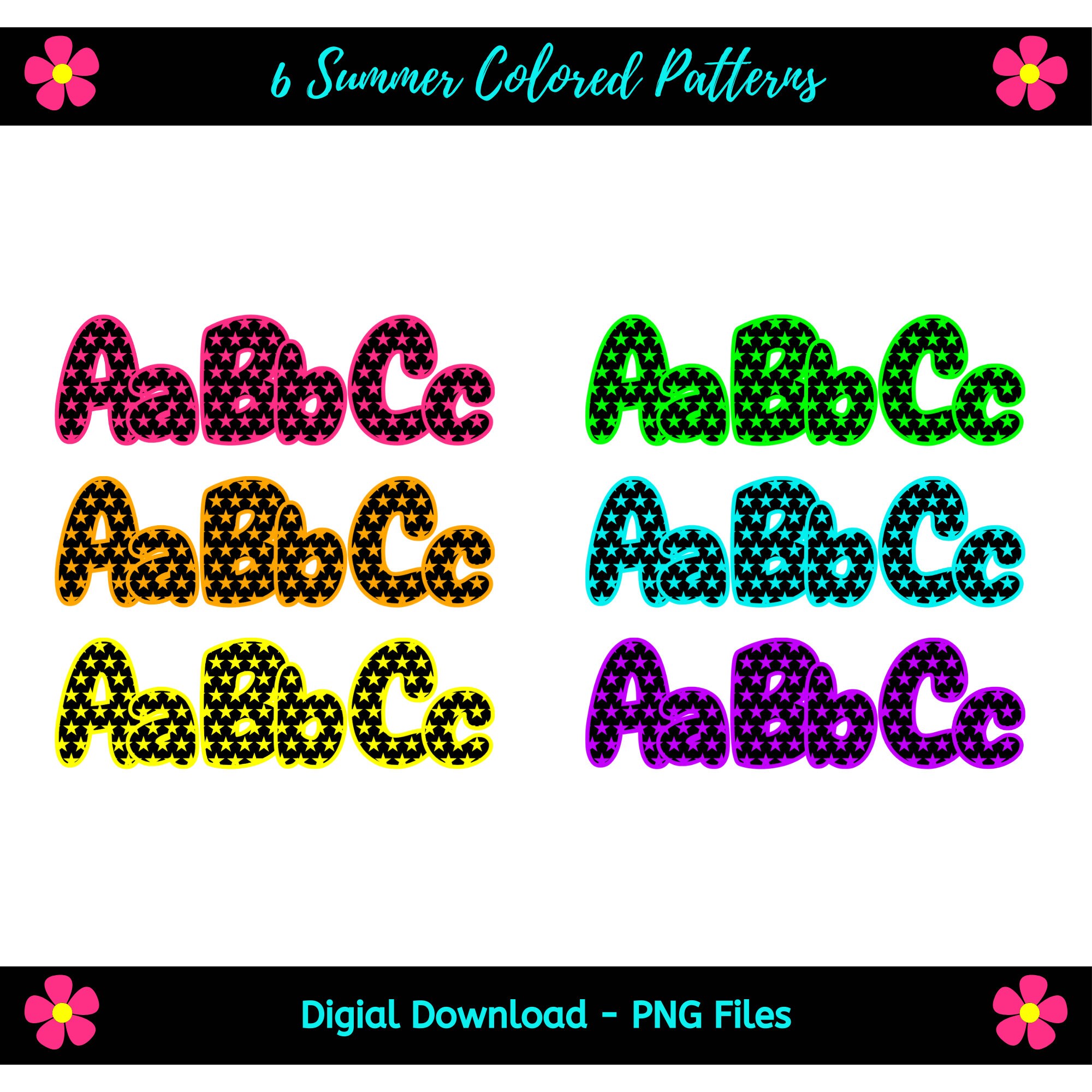 Bright Stars Digital Alphabet Set, Printable PNG Alpha Pack Design ...