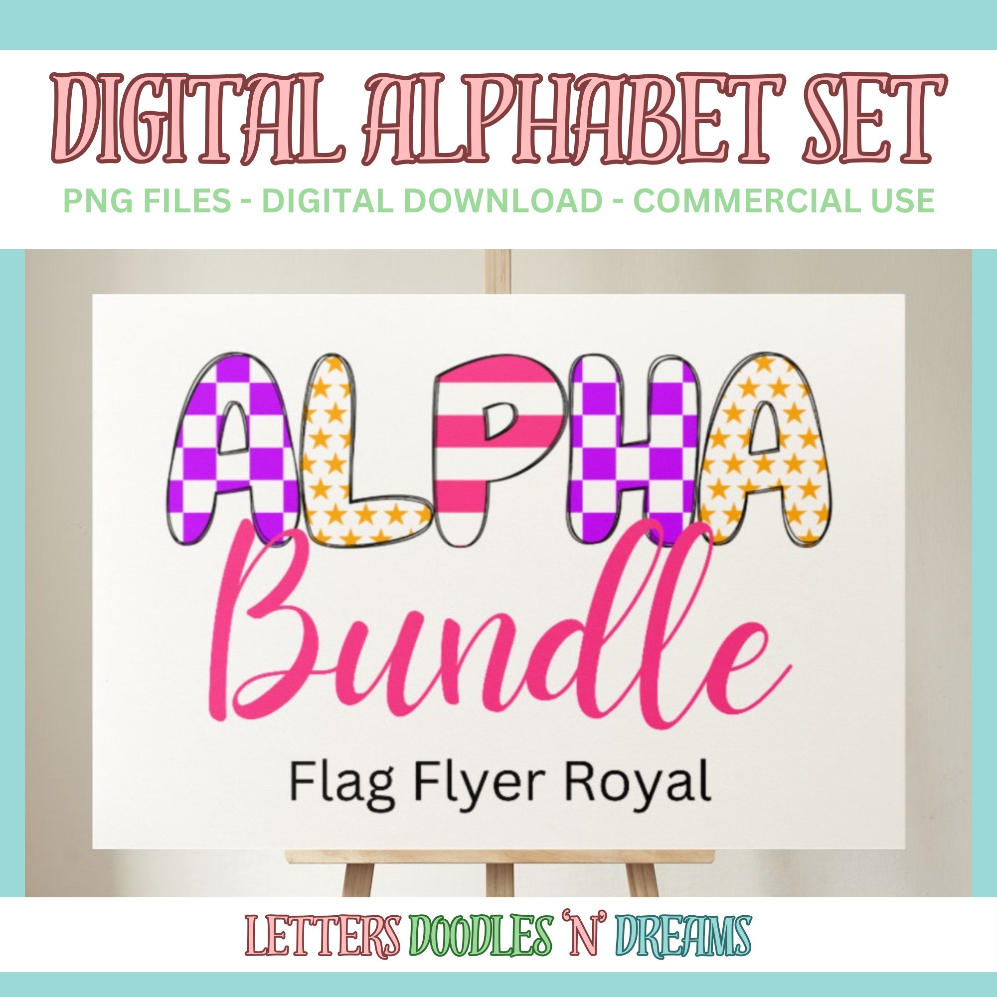 Checkers & Stars Digital Alphabet Set, Printable PNG Alpha Pack Design ...