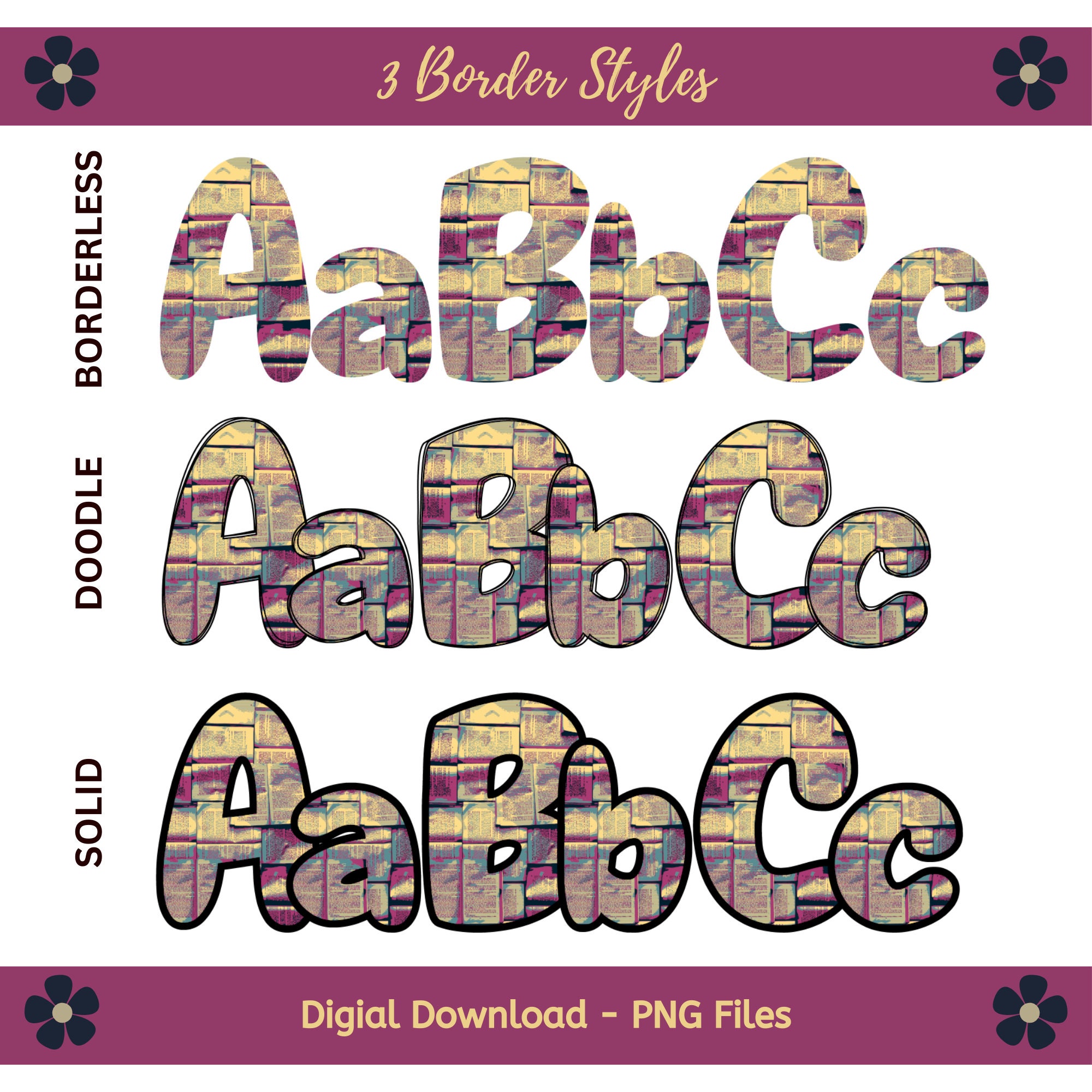 Book Themed Digital Alphabet Set, Printable PNG Alpha Pack Design ...