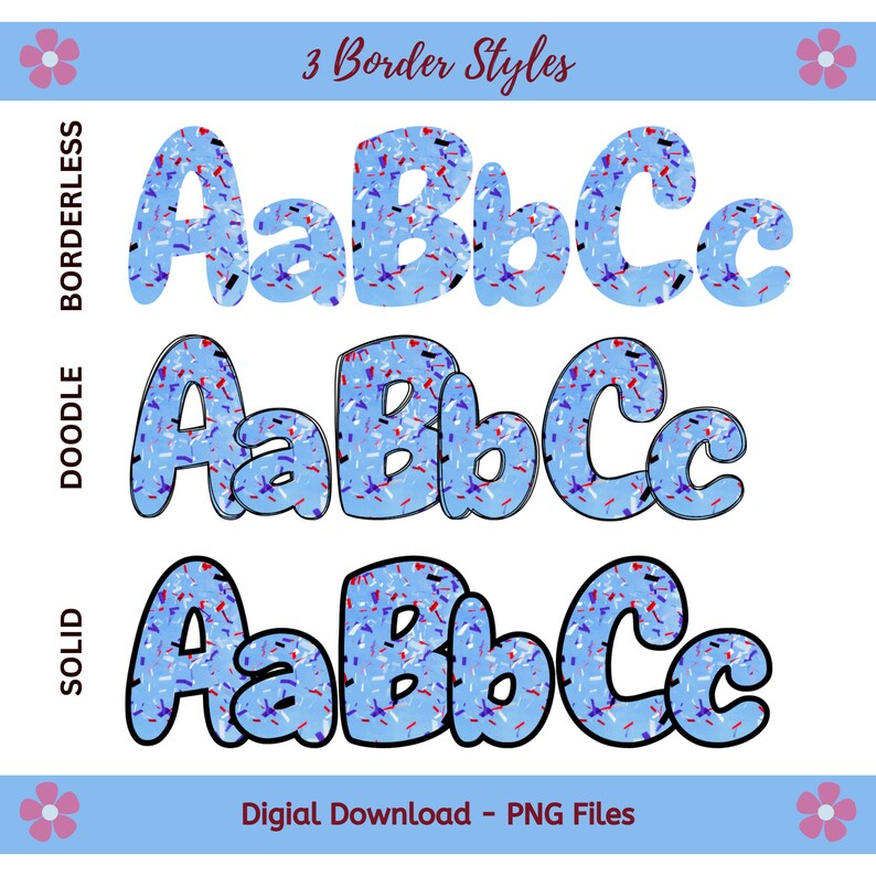 Confetti Digital Alphabet Set, Printable PNG Alpha Pack Design, Doodle ...