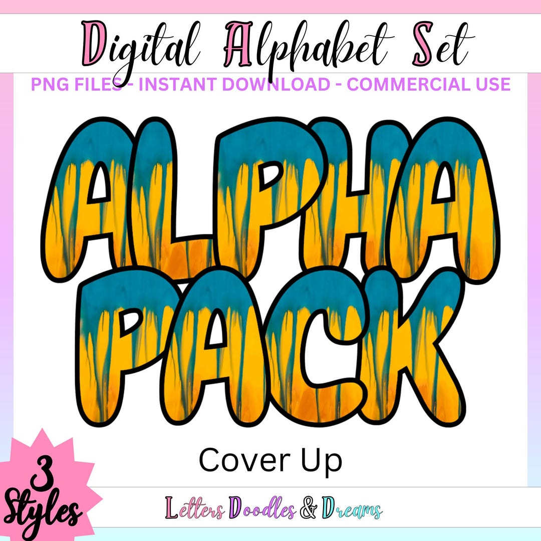 Paint Spill Digital Alphabet Set, Printable PNG Alpha Pack Design ...