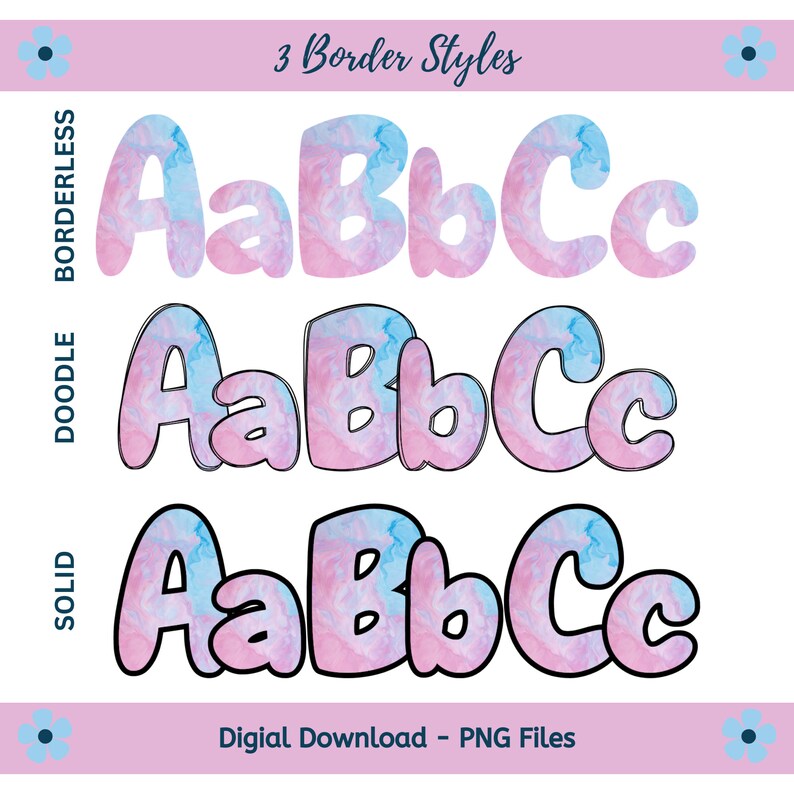 Pink & Blue Swirl Digital Alphabet Set, Printable PNG Alpha Pack Design ...