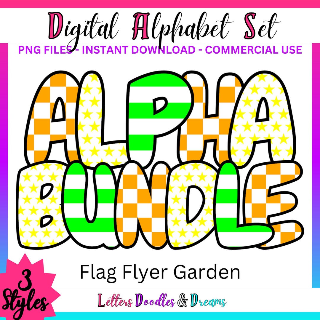 Checkers & Stars Digital Alphabet Set, Printable PNG Font Alpha Pack ...