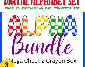 Checkers & Stars Digital Alphabet Set, Printable PNG Alpha Pack Design ...