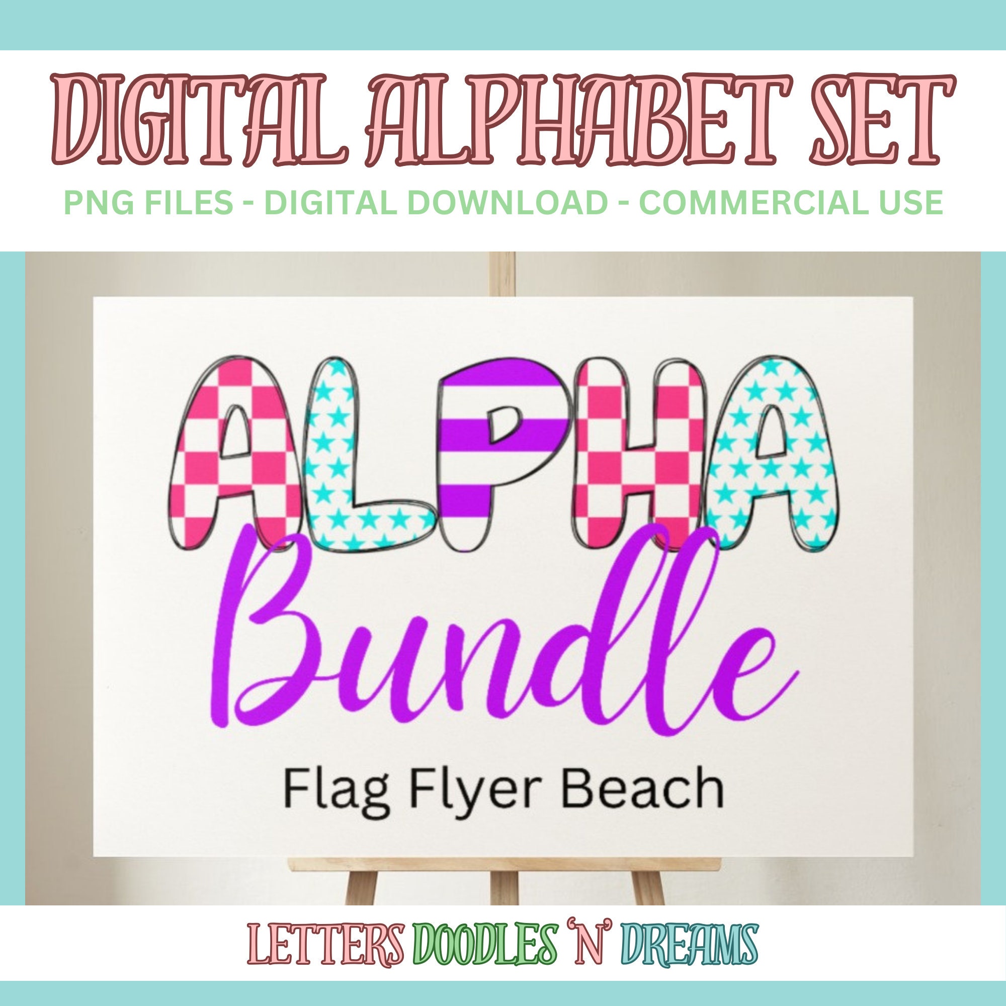 Checkers & Stars Digital Alphabet Set, Printable PNG Alpha Pack Design ...