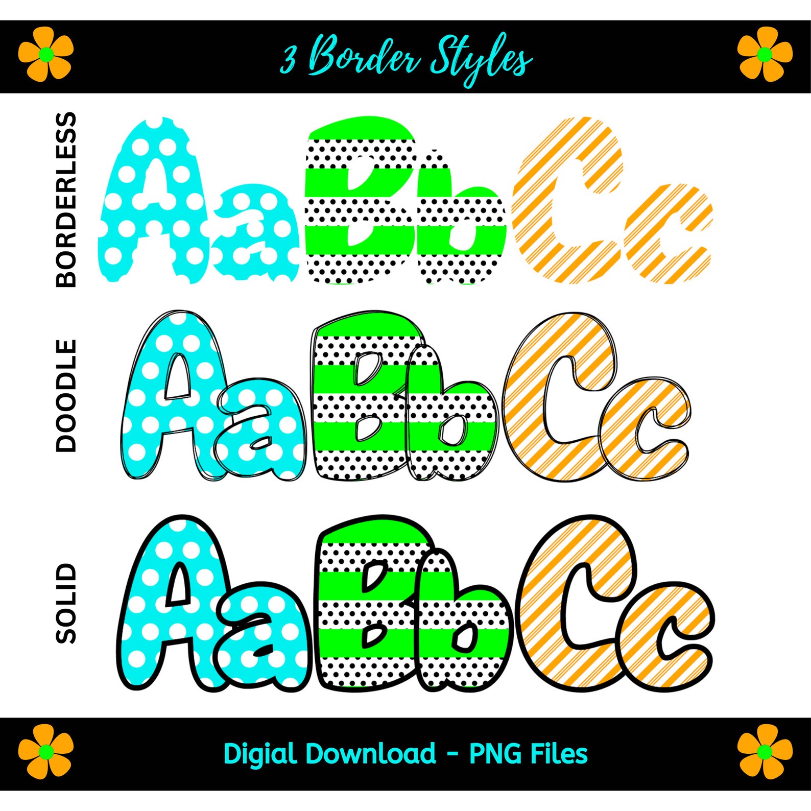 Polkas & Stripes Digital Alphabet Set, Printable PNG Alpha Pack Design ...