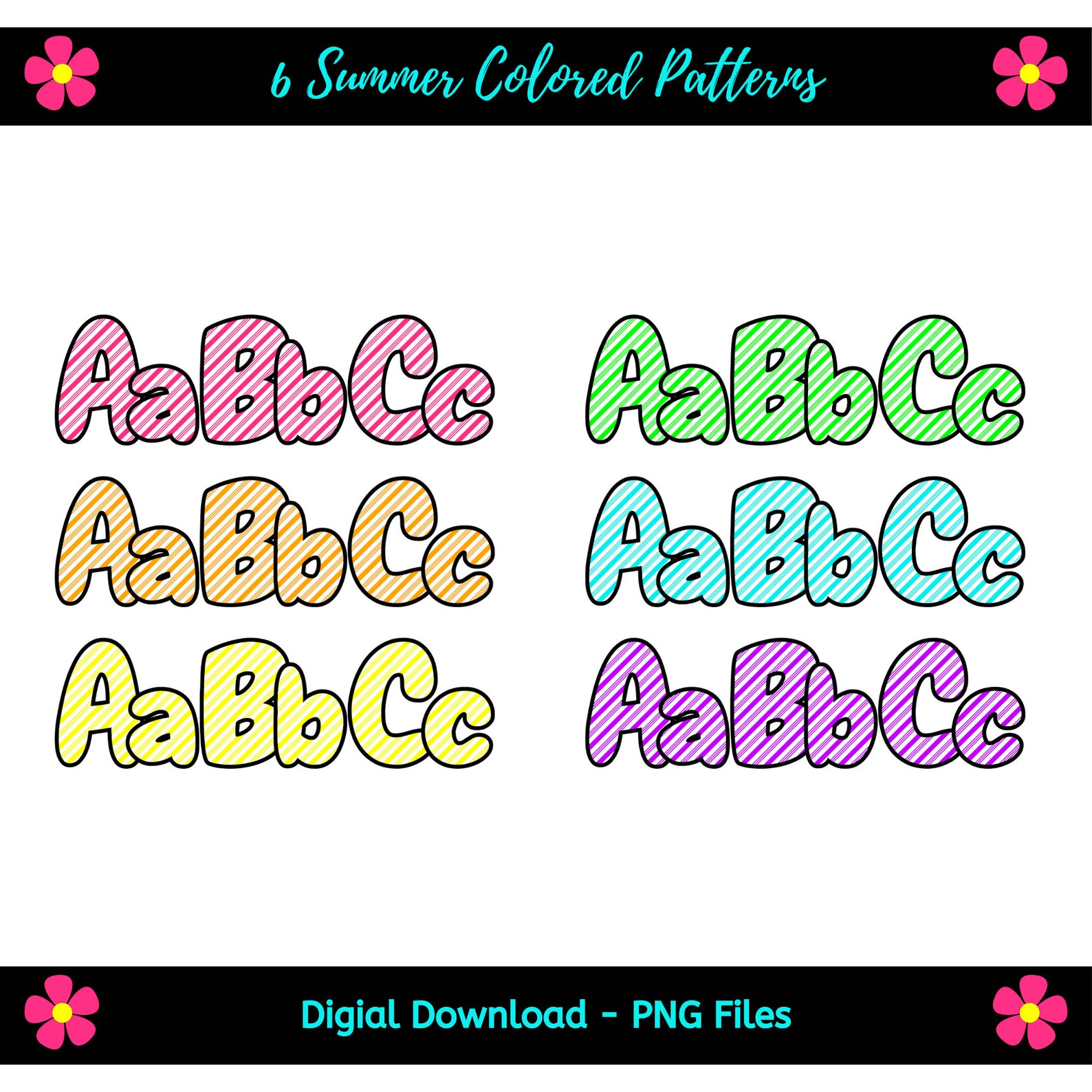 Bright Candy Stripe Digital Alphabet Set, Printable PNG Alpha Pack ...