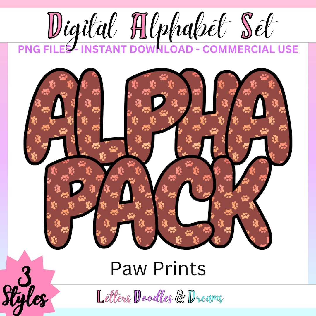 Paw Prints Digital Alphabet Set, Printable PNG Alpha Pack Design ...