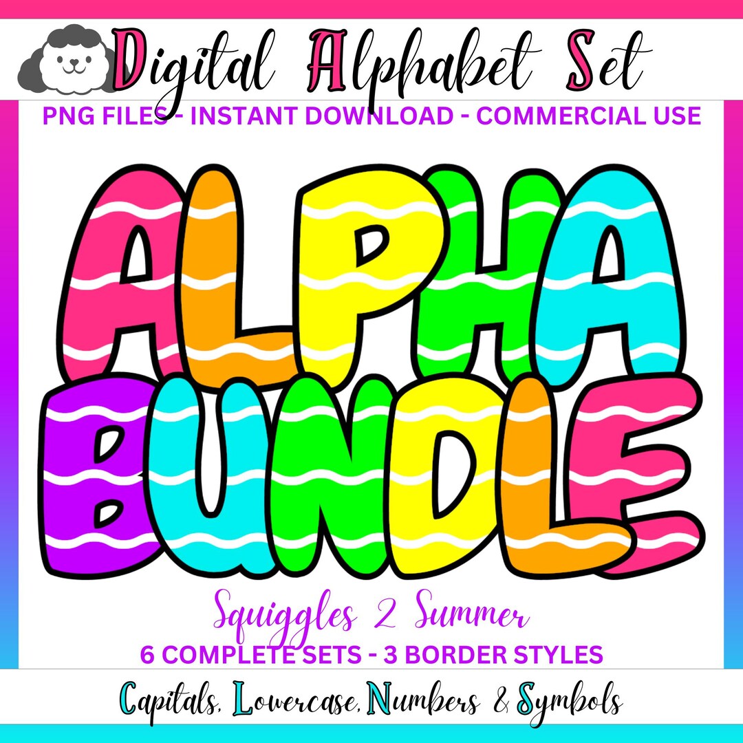 Bright Squiggly Alpha Doodle Letter Font PNG Clipart Printable Digital ...