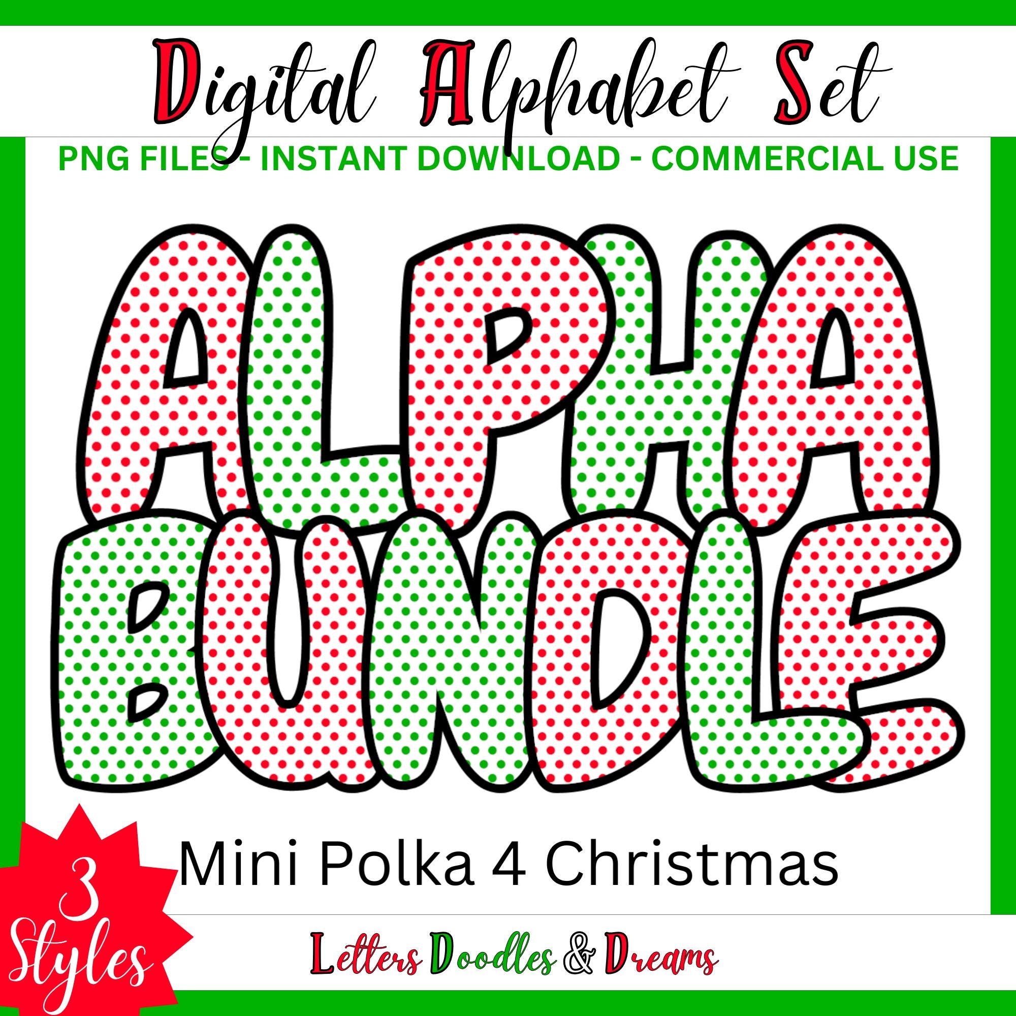 Christmas Mini Polka Digital Alphabet Set, Printable PNG Alpha Pack ...