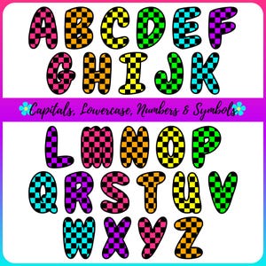 Bright Checkerboard Alpha Doodle Letter Font PNG Clipart Printable ...
