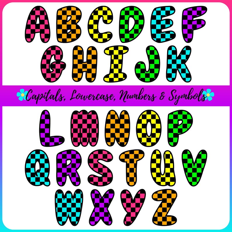 Bright Checkerboard Alpha Doodle Letter Font PNG Clipart Printable ...