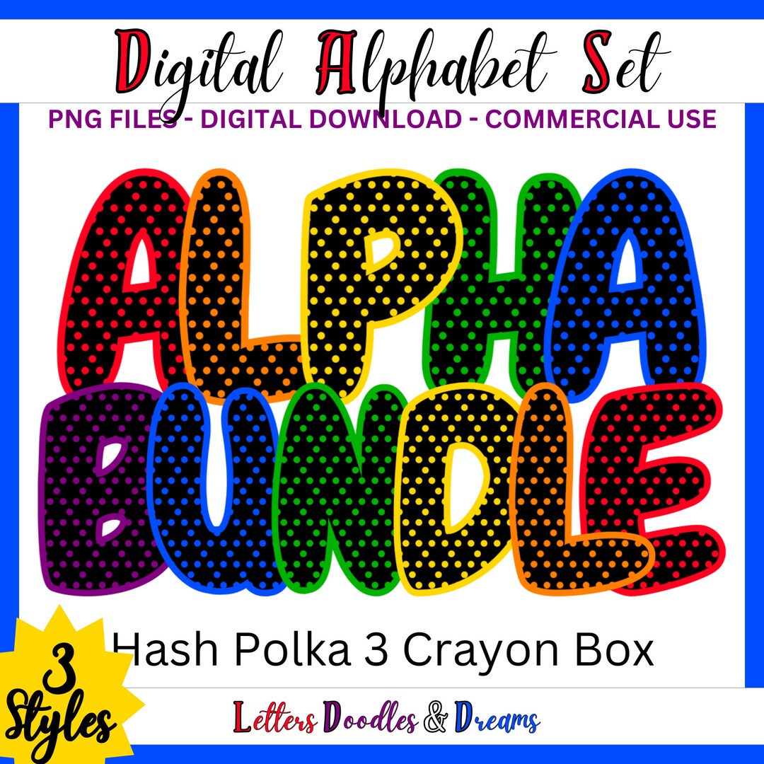 Rainbow Crosshatch Polka Dot Digital Alphabet Set, Printable PNG Alpha ...