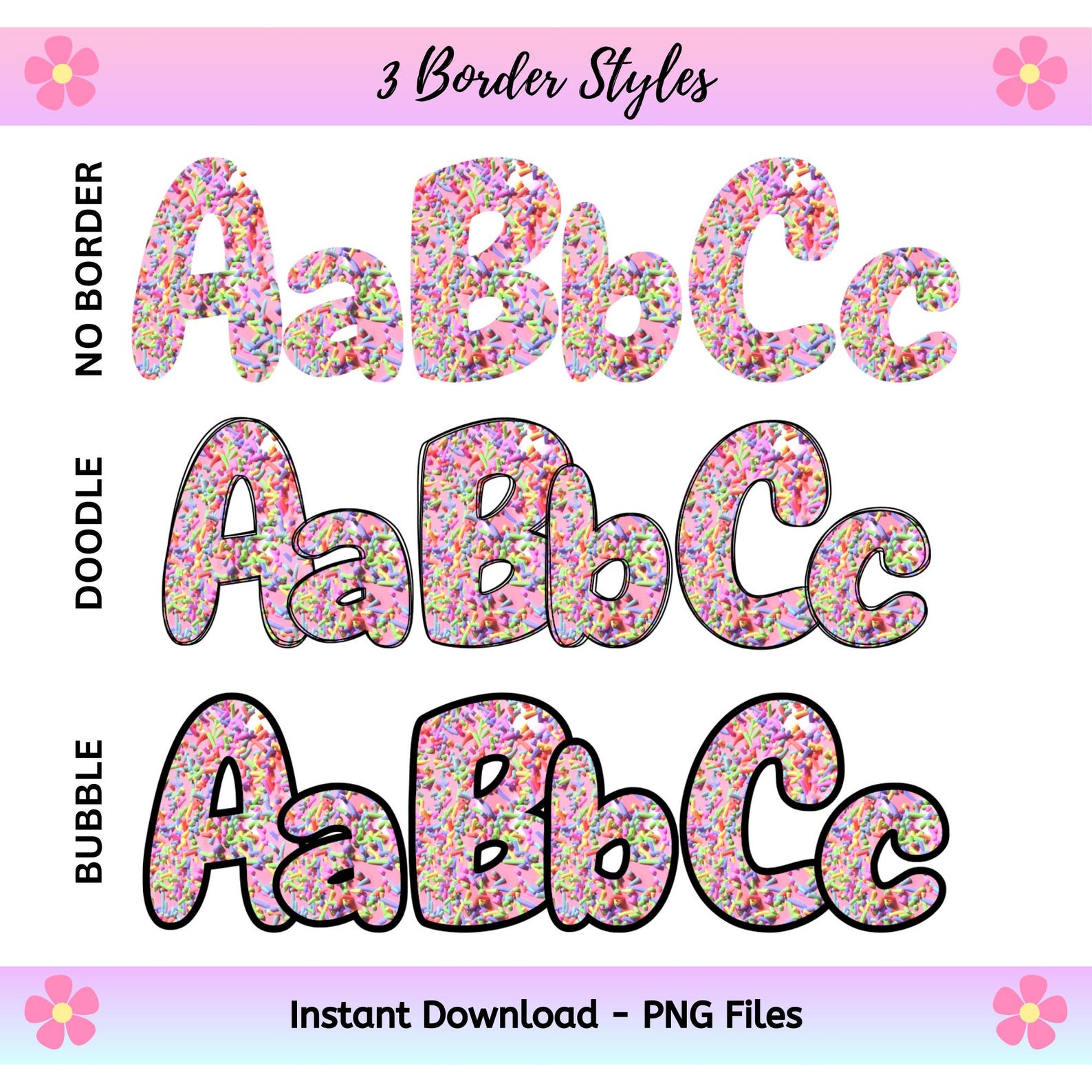 Pastel Sprinkles Digital Alphabet Set, Printable PNG Alpha Pack Design ...