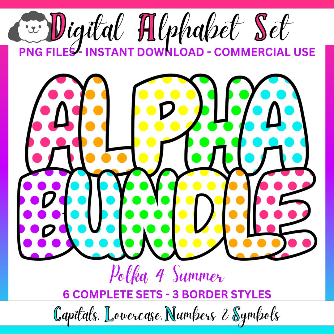 Bright Polka Dot Alpha Doodle Letter Font PNG Clipart Printable Digital ...
