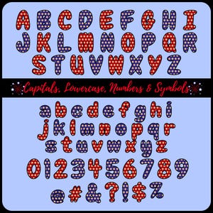 Vintage Patriotic Polka Dot Digital Alphabet Printable PNG Font Alpha ...