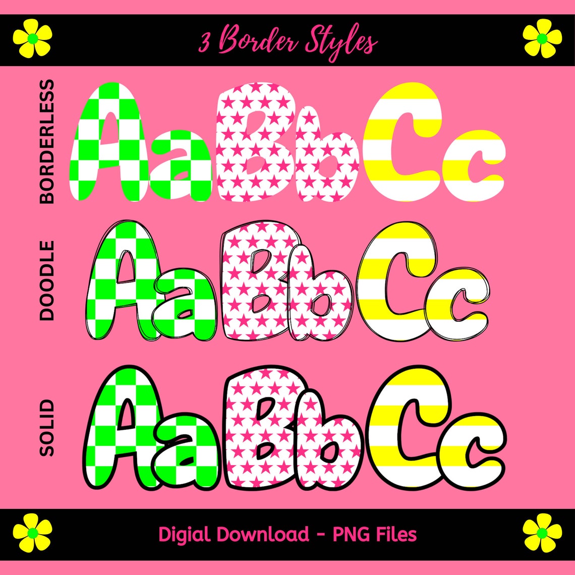Checkers & Stars Digital Alphabet Set, Printable PNG Alpha Pack Design ...
