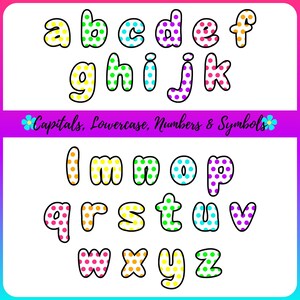 Bright Polka Dot Alpha Doodle Letter Font PNG Clipart Printable Digital ...