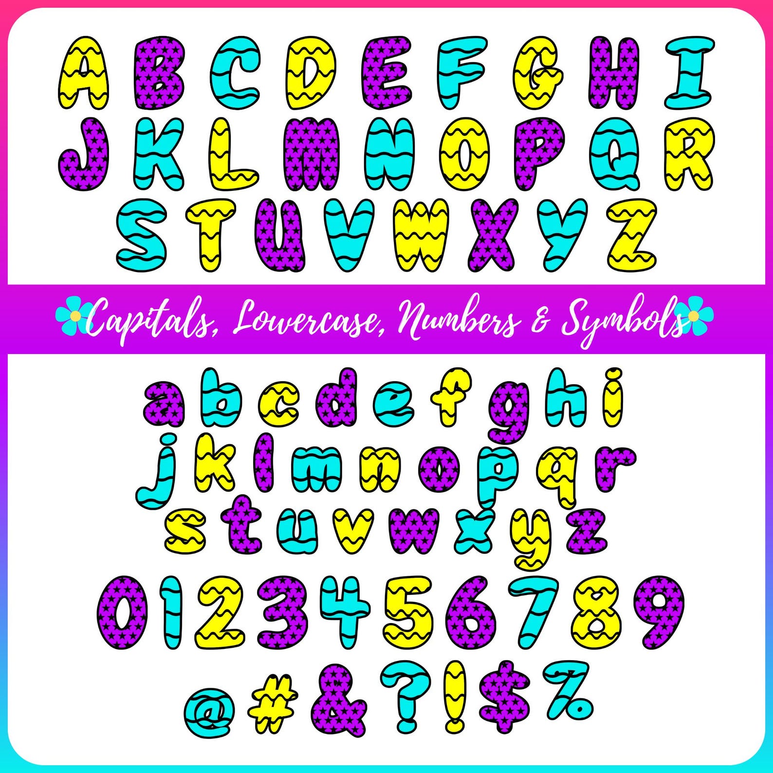 Stars & Streamers Digital Alphabet Set, Printable PNG Font Alpha Pack ...
