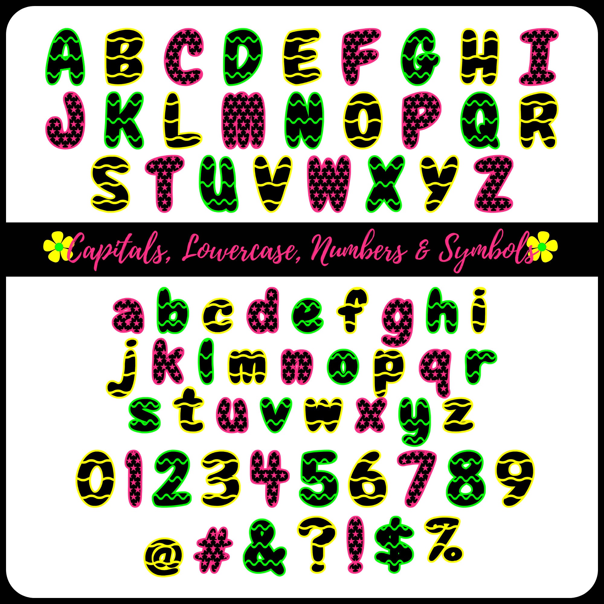 Stars & Streamers Digital Alphabet Set, Printable PNG Alpha Pack Design ...